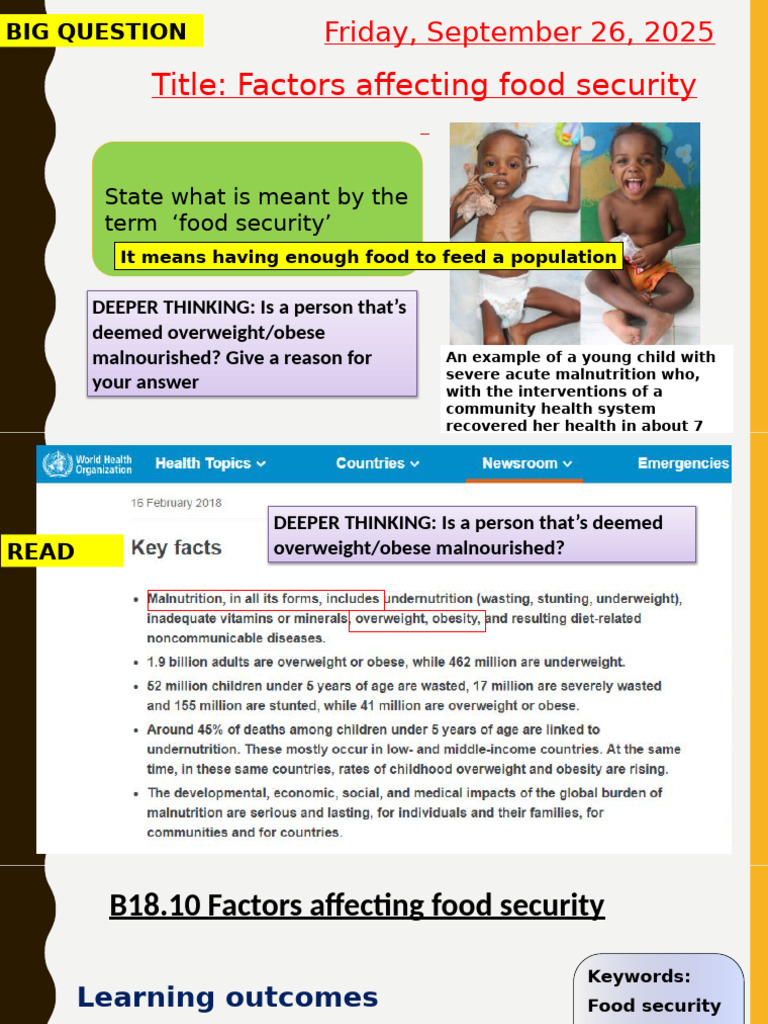 B18.10 Factors Affecting Food Security | PDF | Food Security | Malnutrition