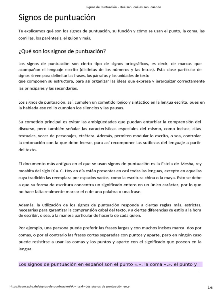 Signos de Puntuación: Uso y Tipos | PDF | Puntuación | Coma