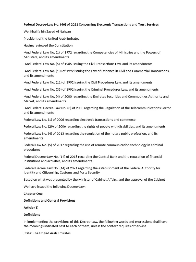 Abu Dhabi Federal Decree-Law No. 46 of 2021 Concerning Electronic ...