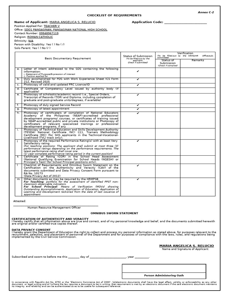 ANNEX C 2 Checklist of Requirements and Omnibus Sworn Statement | PDF