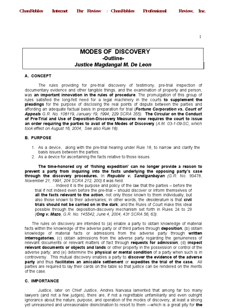 Modes of Discovery Outline Rev 2011 New | PDF | Deposition (Law ...