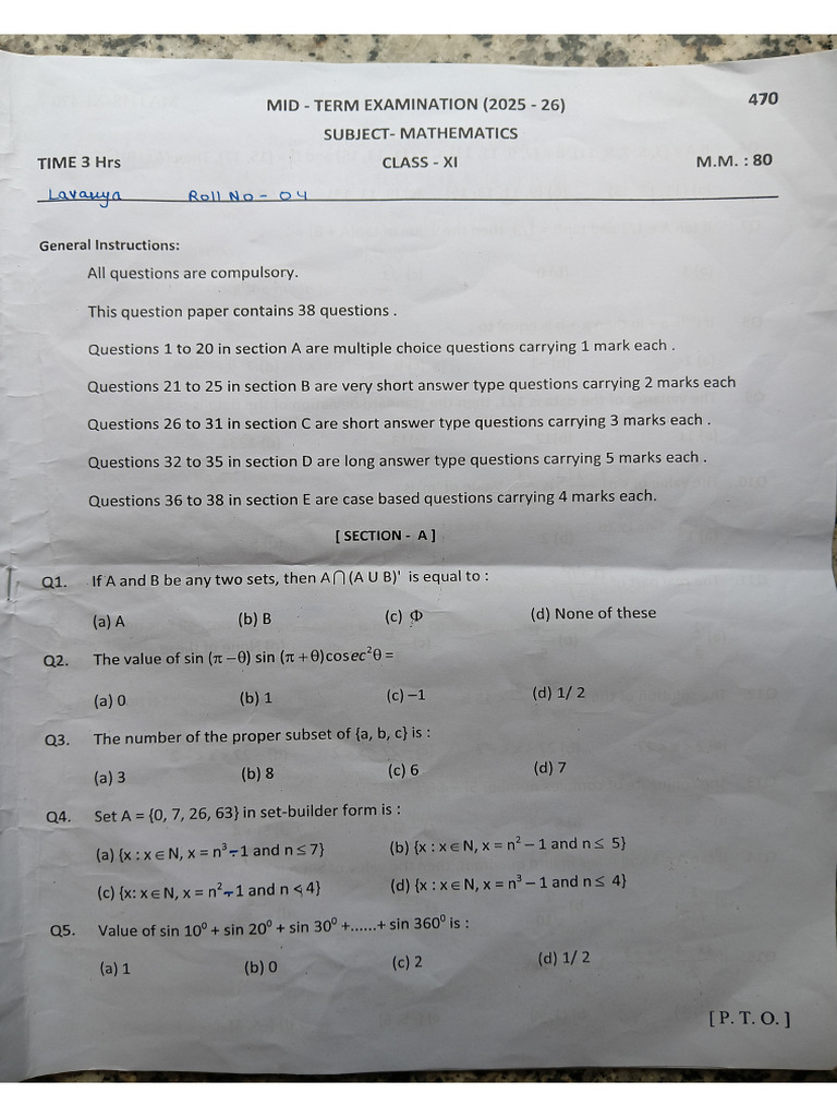Maths Ques Paper | PDF