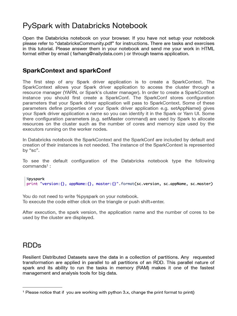 PySpark Databricks Notebook Guide | PDF | Apache Spark | Computer Cluster