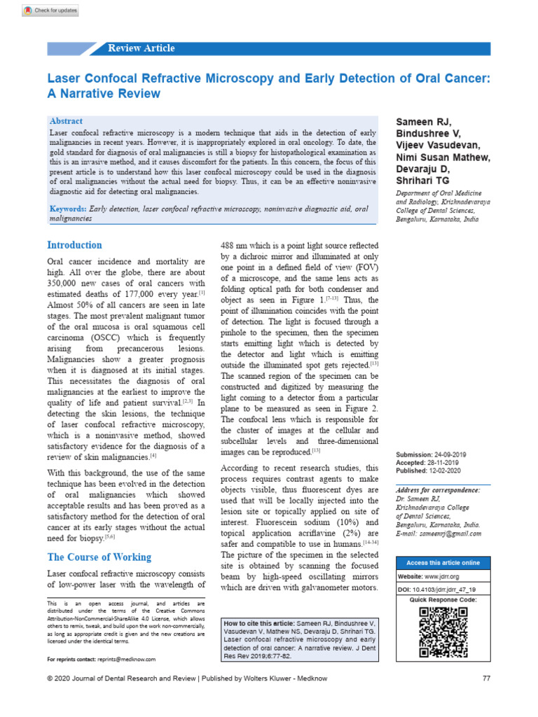 Laser Confocal Microscopy for Oral Cancer Detection | PDF | Confocal ...