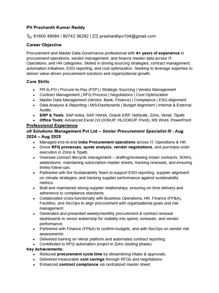 Procurement Specialist with 6+ Years Experience | PDF | Procurement ...