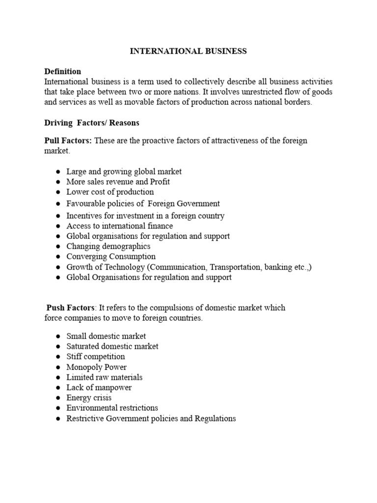 International Business - Definition - Driving Factors and Benefits | PDF
