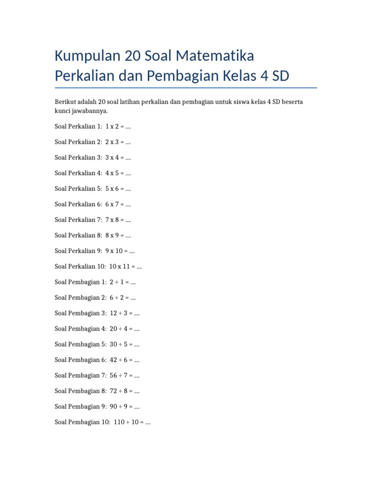 Soal Matematika Kelas 4: Perkalian & Pembagian | PDF