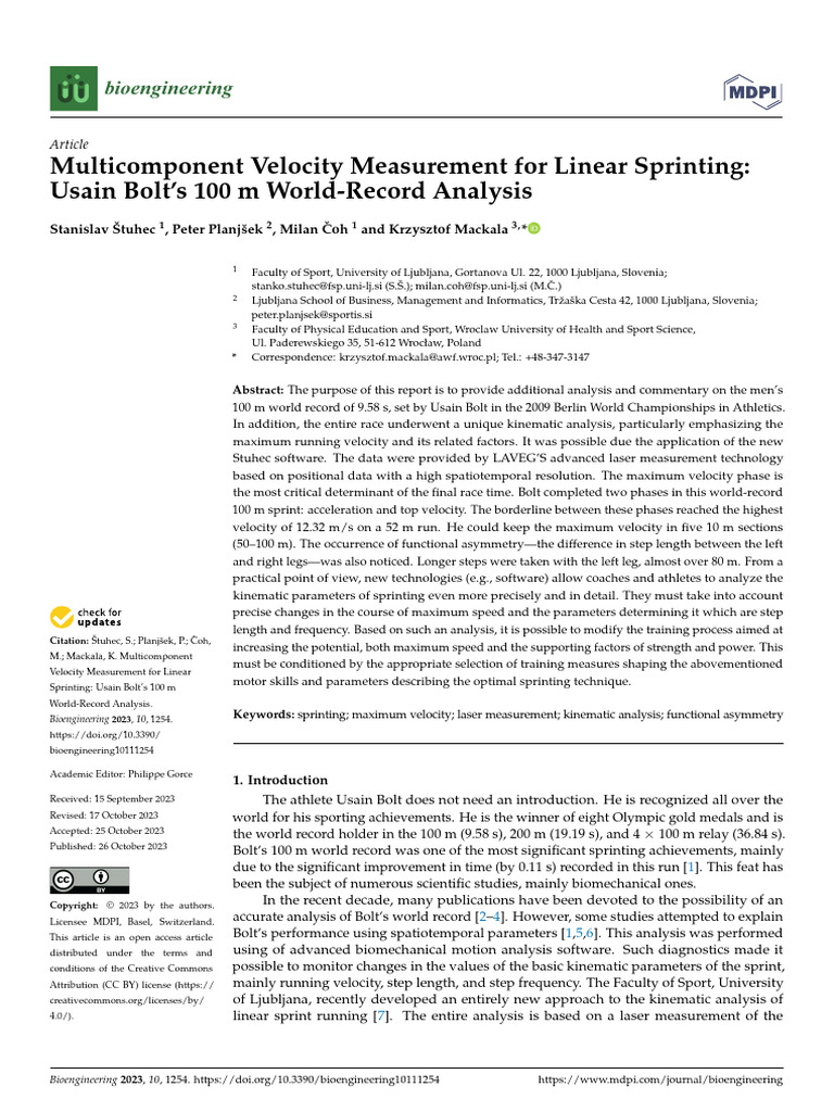 Usain Bolt's 100m Sprint Velocity Analysis | PDF | Acceleration ...
