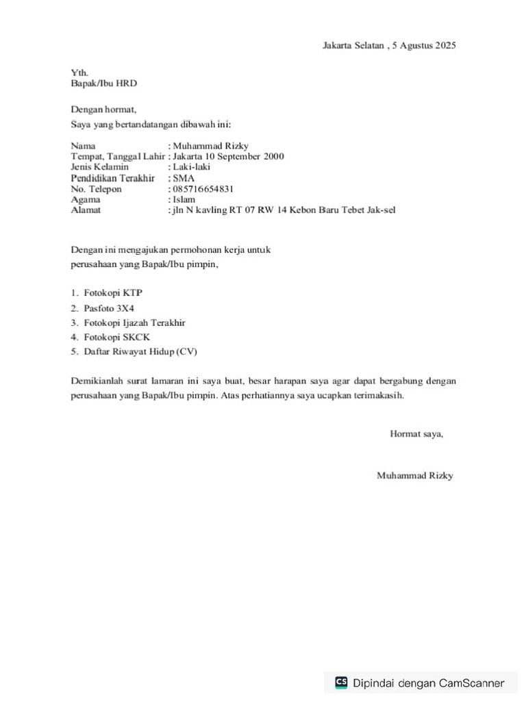 CV - Muhammad Rizky RT.07RW014 | PDF