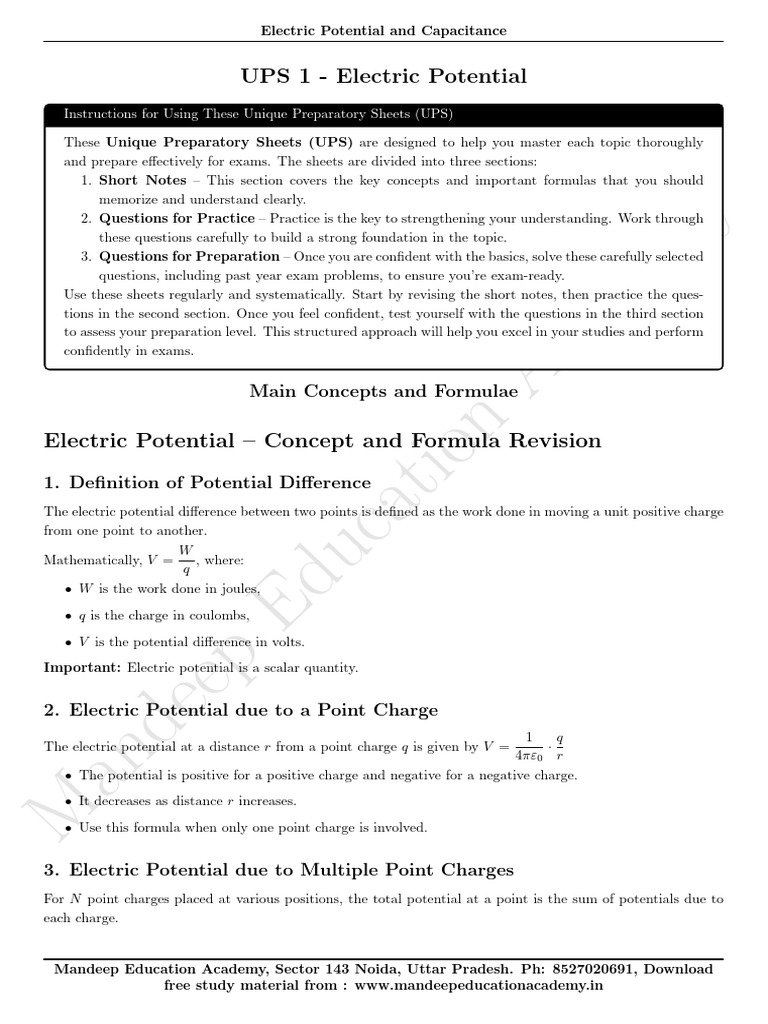 UPS 1 Electric Potential | PDF | Capacitance | Physical Quantities