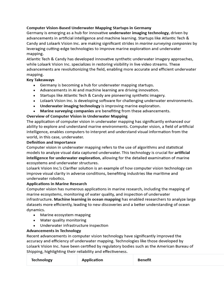Computer Vision-Based Underwater Mapping Startups in Germany | PDF ...