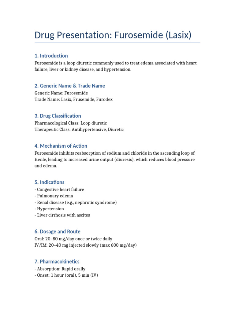 Furosemide: Loop Diuretic Overview | PDF