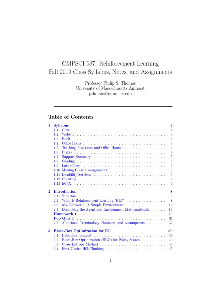 CMPSCI 687: Reinforcement Learning Fall 2019 Class Syllabus, Notes, and ...