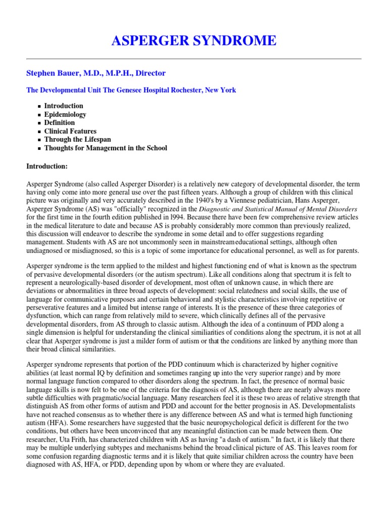 Aspergers Syndrome Through the Lifespan | Autism | Spectrum Disorder