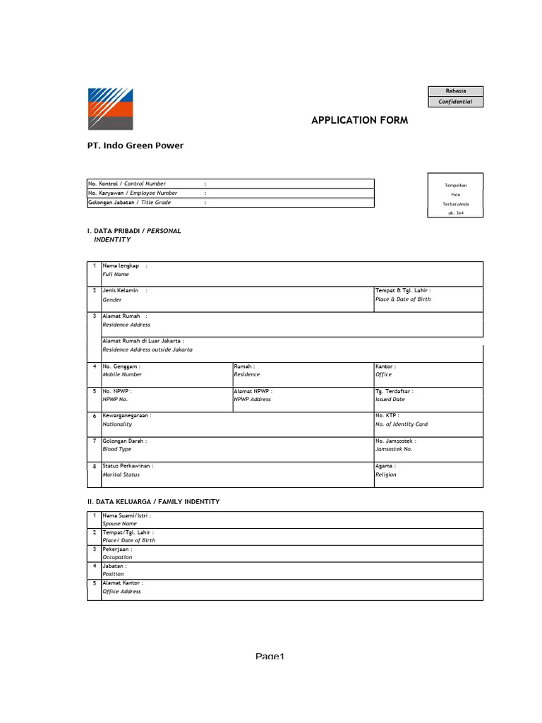 Aplication Form - Pt. Indo Green Power | PDF