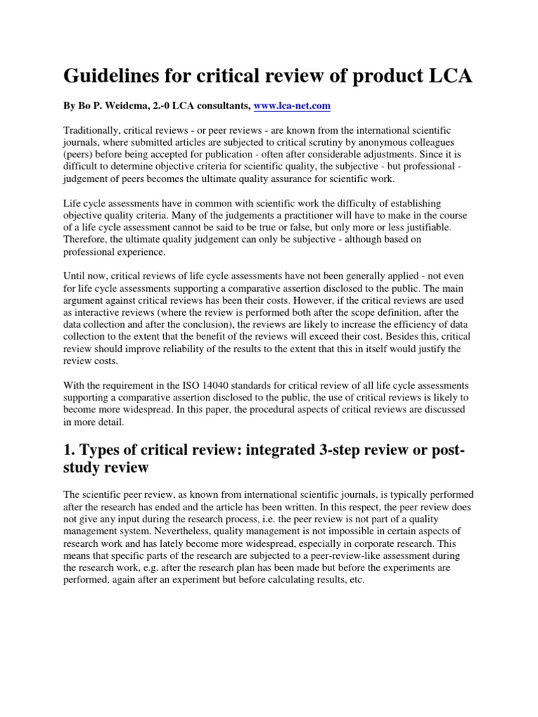 Product LCA Critical Review Guidelines | PDF | Life Cycle Assessment ...
