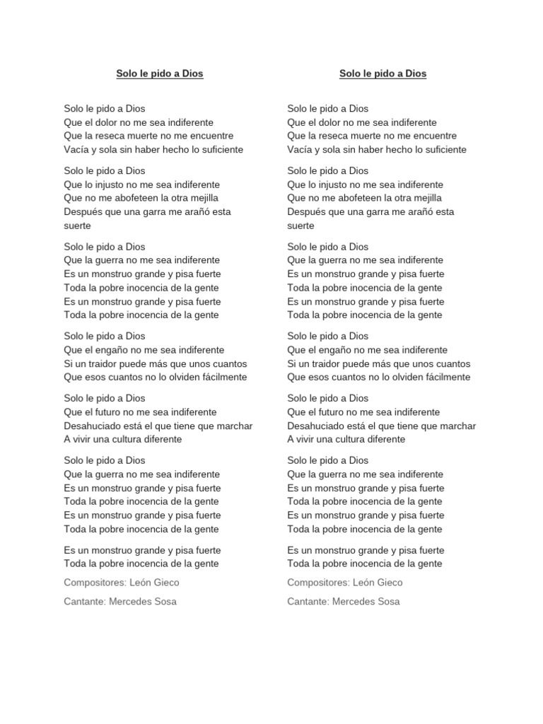 Ficha - Canción Solo Le Pido A Dios | PDF | Canciones | Musica Popular