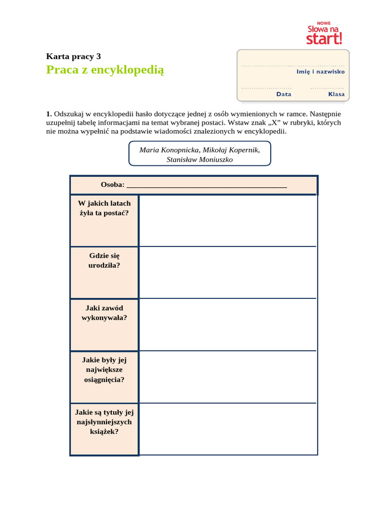 Rozdzial 1 Temat 9 Karta Pracy 3 Praca Z Encyklope | PDF