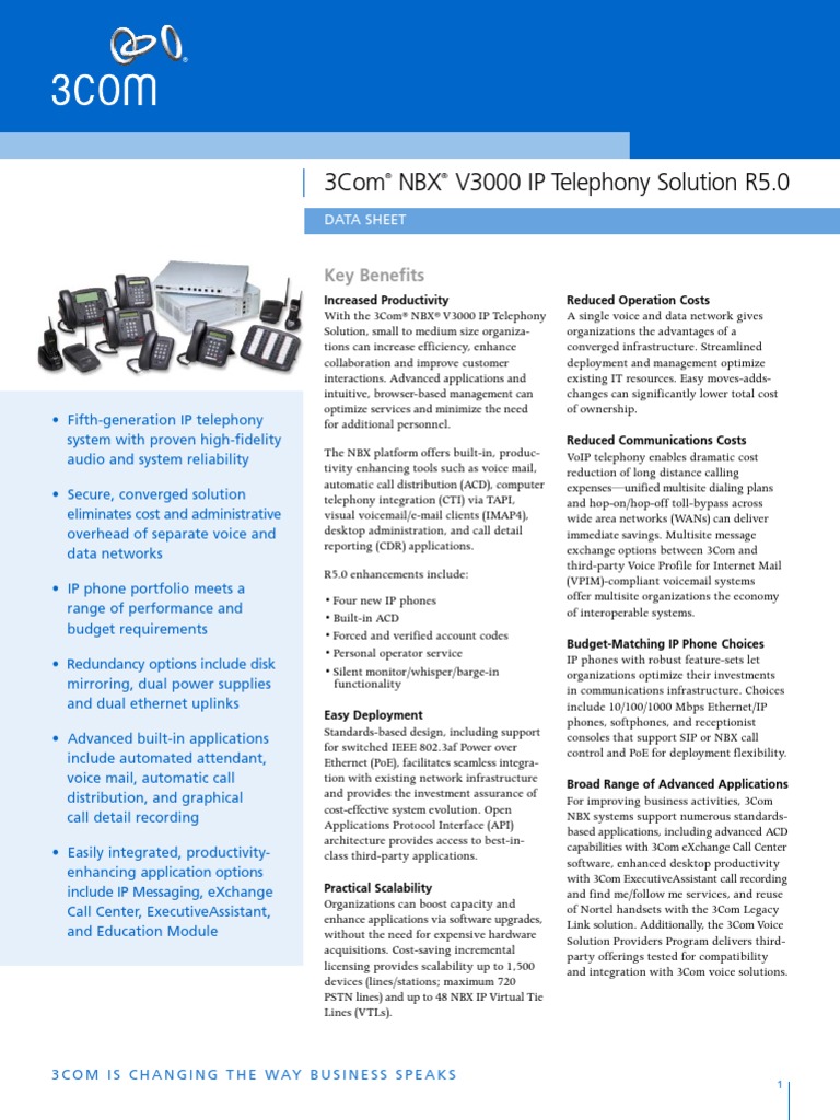 3com NBX V3000 IP Telephony Solution R5.0: Key Benefits | PDF | Voice ...