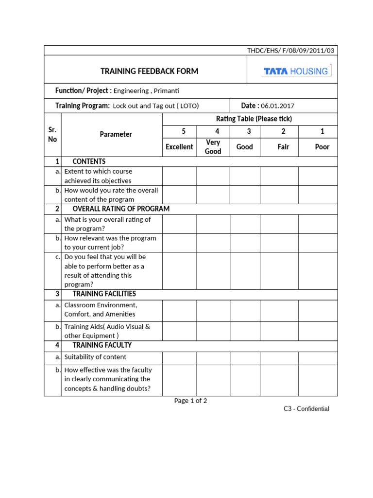 F09 Training Feedback Form - C3 | PDF