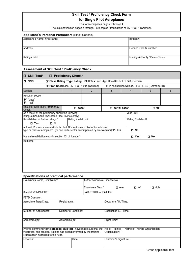 Applicant's Personal Particulars: Skill Test Proficiency Check | PDF ...