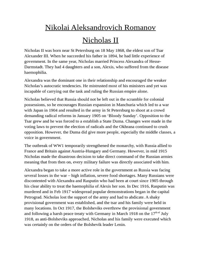 Nicholas II, Rasputin and Stolypin Fact File | PDF | Grigori Rasputin ...