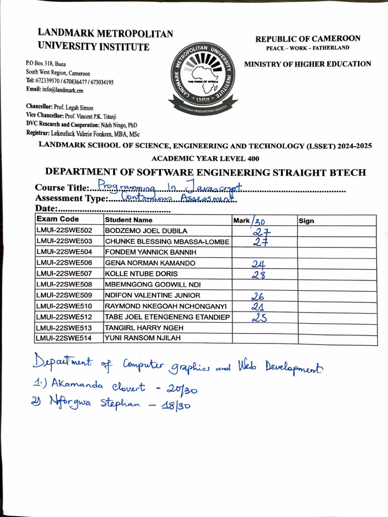Landmark University Software Engineering Exam | PDF
