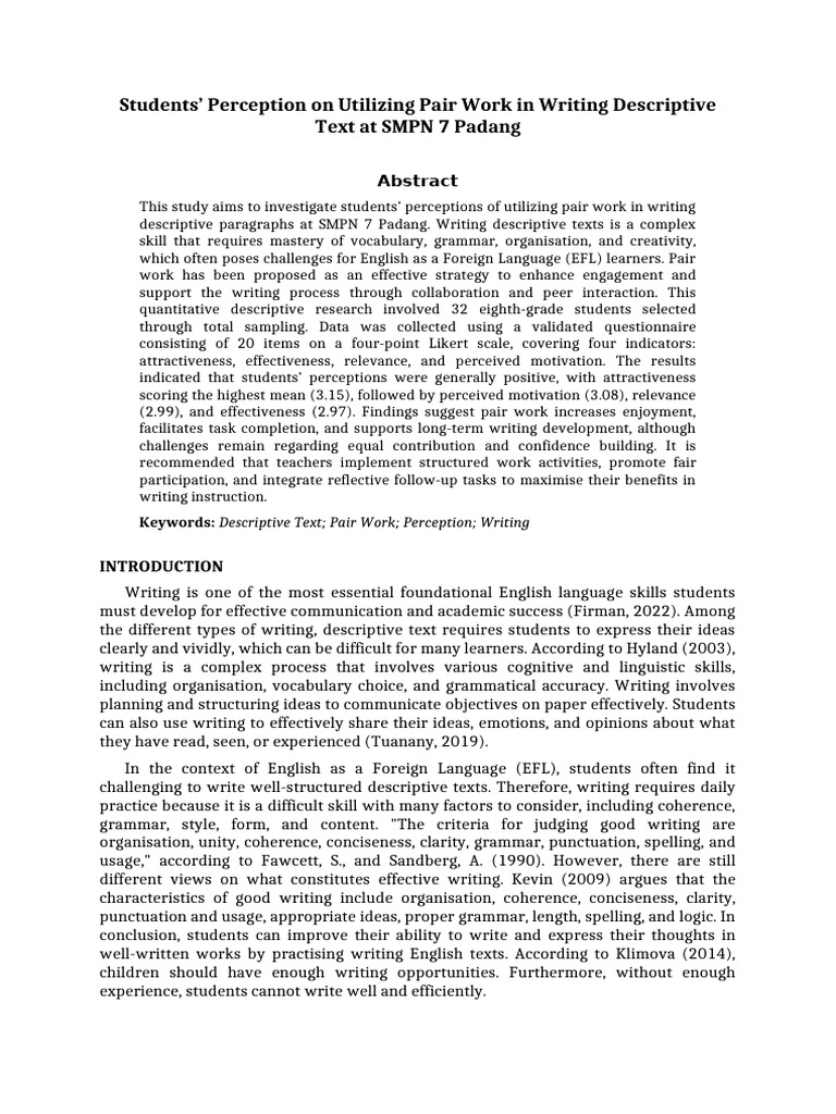 Student Perceptions of Pair Work in Writing | PDF | Perception | Learning