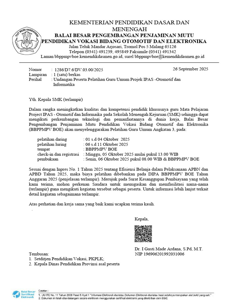 Surat Undangan Guru Umum Angkt 6 BOE TTE REV | PDF