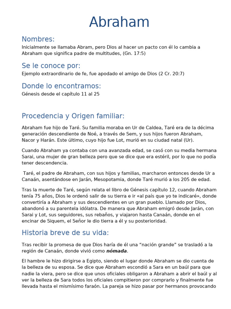 Vida y legado de Abraham en la Biblia | PDF | Abrahán | Sarah