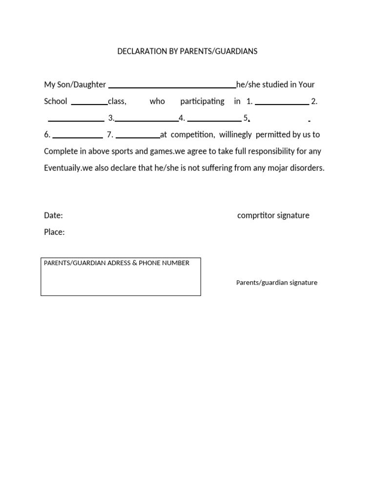 Parent Guardian Declaration for Sports Participation | PDF
