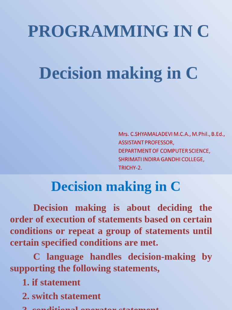 Decision Making in C (2020-2021) CSD | PDF | Computer Programming ...