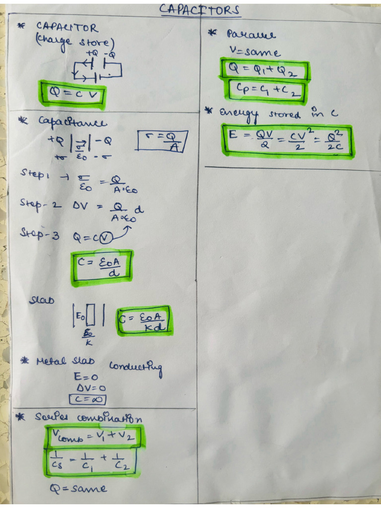 Class 12 TH Physics (Capacitance Short Notes) | PDF