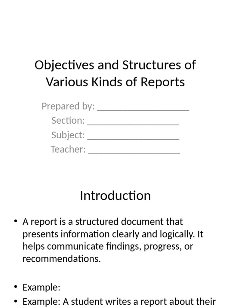 Objectives and Structures of Reports With Examples | PDF | Methodology ...