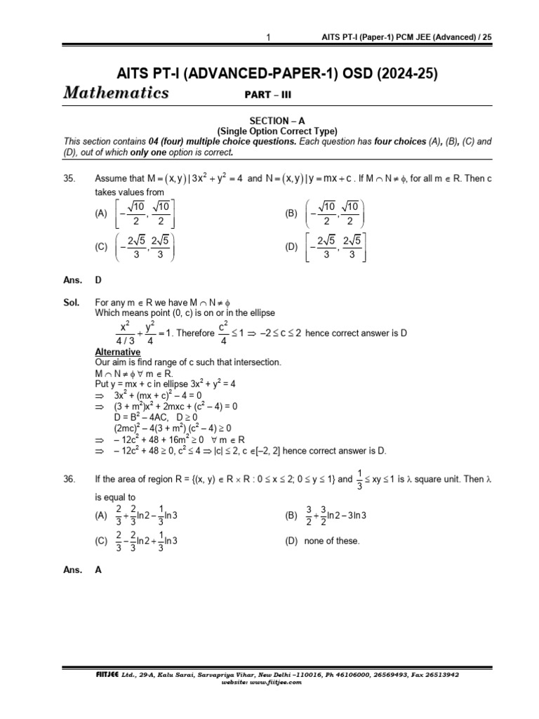 Aits PT I Adv Paper 1 Osd | PDF | Mathematical Analysis | Mathematics