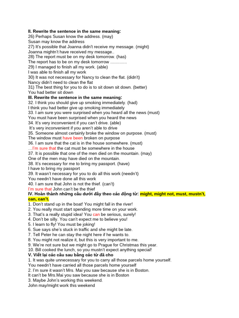 Sentence Rewriting Exercises | PDF