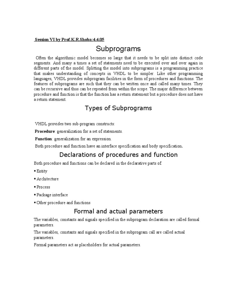 Types of Subprograms | PDF | Computers