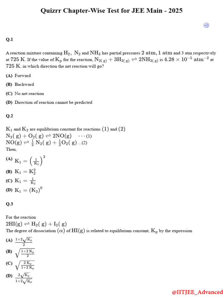 Chemical Equilibrium - Test 1 | PDF | Chemical Equilibrium ...