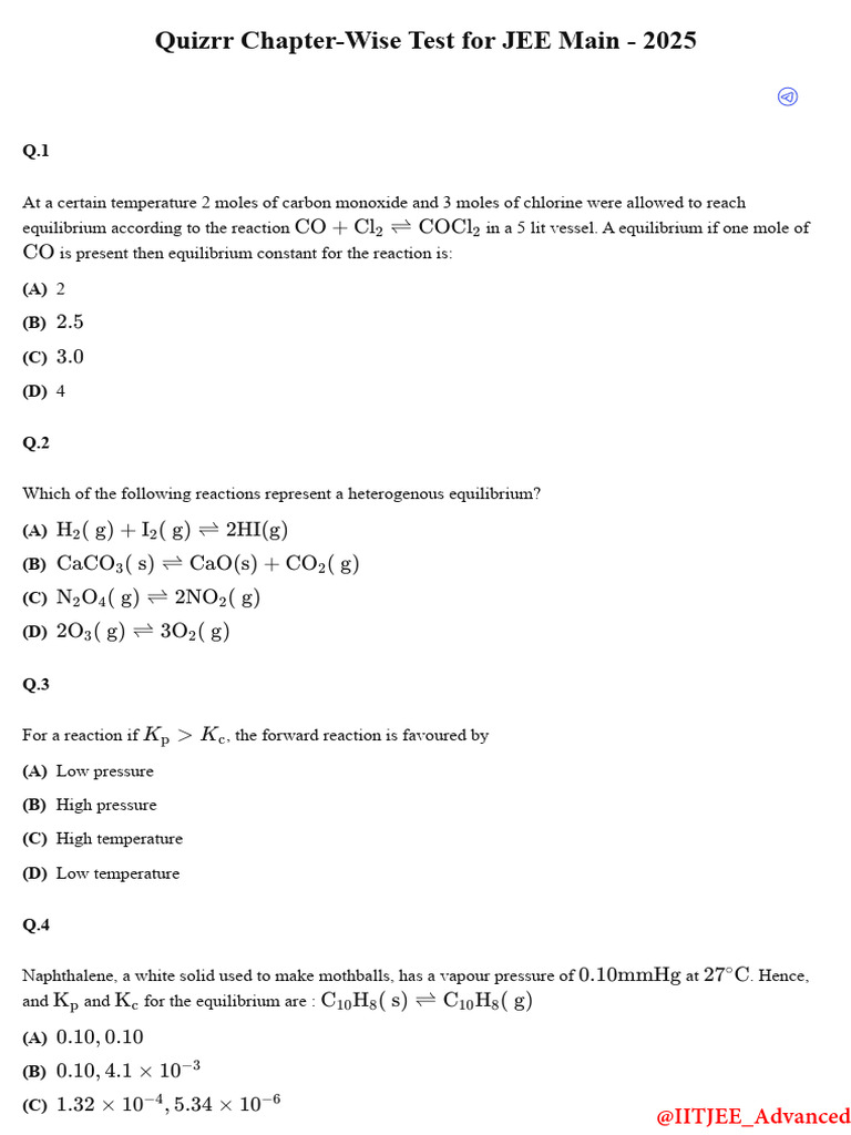 Chemical Equilibrium - Test 2 | PDF | Chemical Equilibrium | Analytical ...