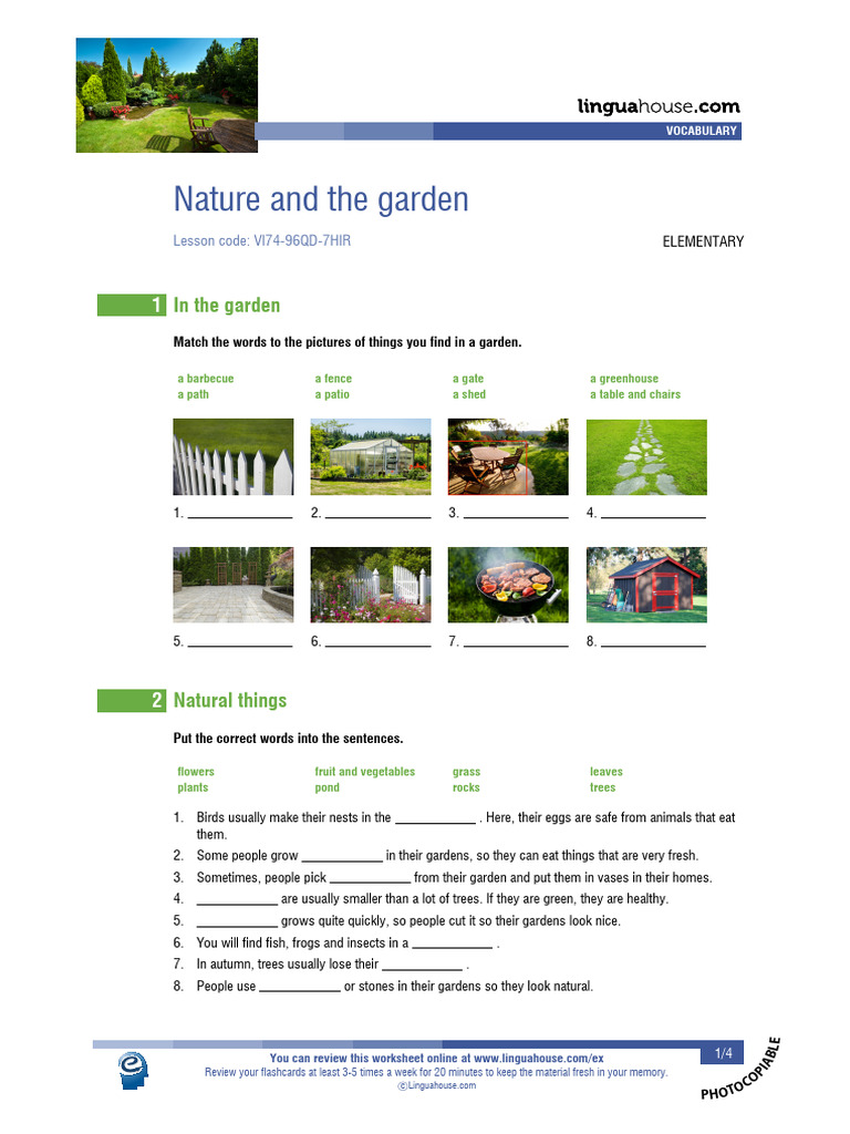 Gardening Vocabulary Worksheet | PDF | Gardens