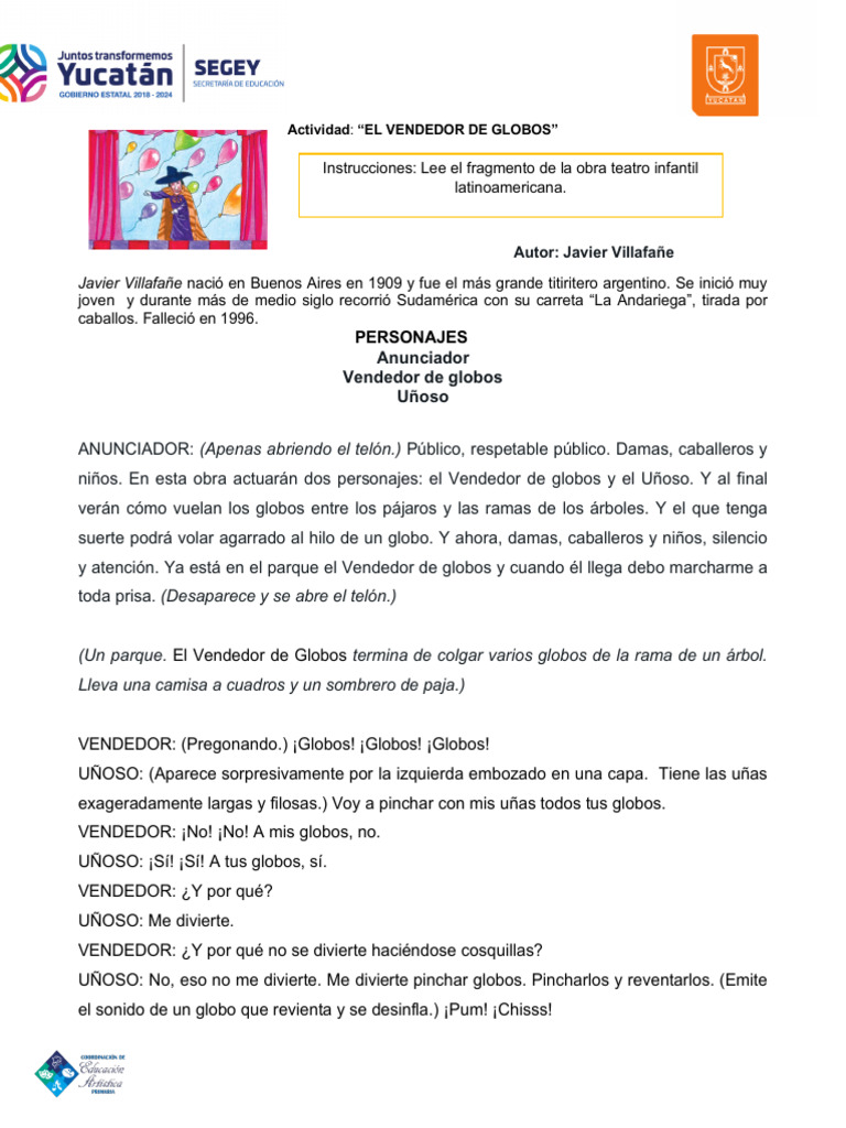 Archivo PDF El Vendedor de Globos 6 °grado Clase 16 | PDF