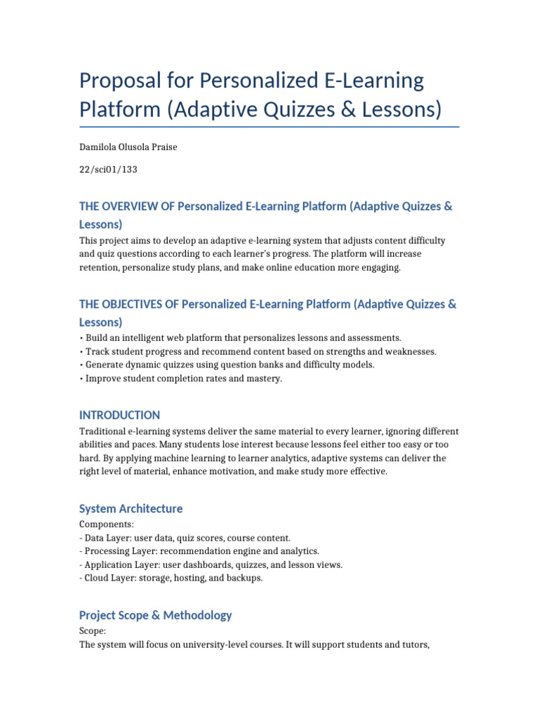 Personalized e Learning Proposal | PDF | Educational Technology ...