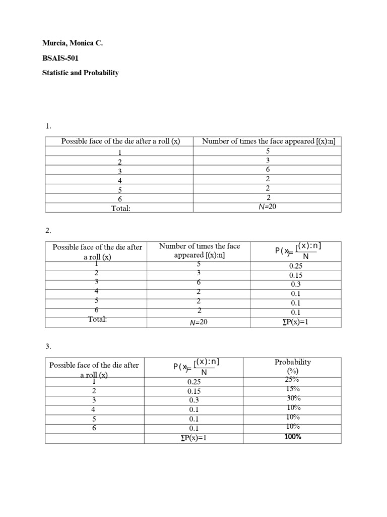 Die Roll Probability Analysis | PDF | Probability | Applied Mathematics