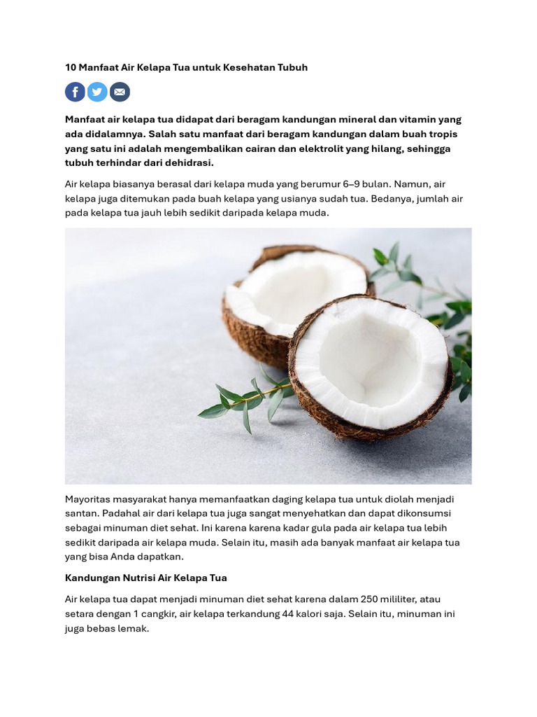 10 Manfaat Air Kelapa Tua Untuk Kesehatan Tubuh | PDF