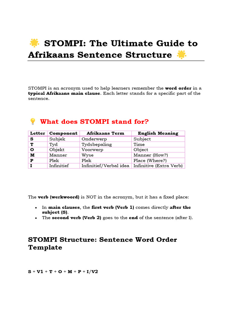Afrikaans Sentence Structure PDF | PDF | Subject (Grammar) | Verb