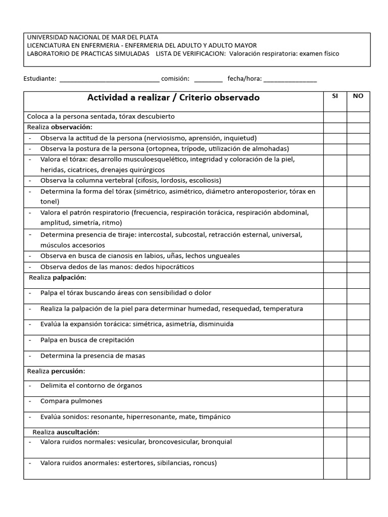 Listas de Chequeo Examen Físico | PDF | Tórax