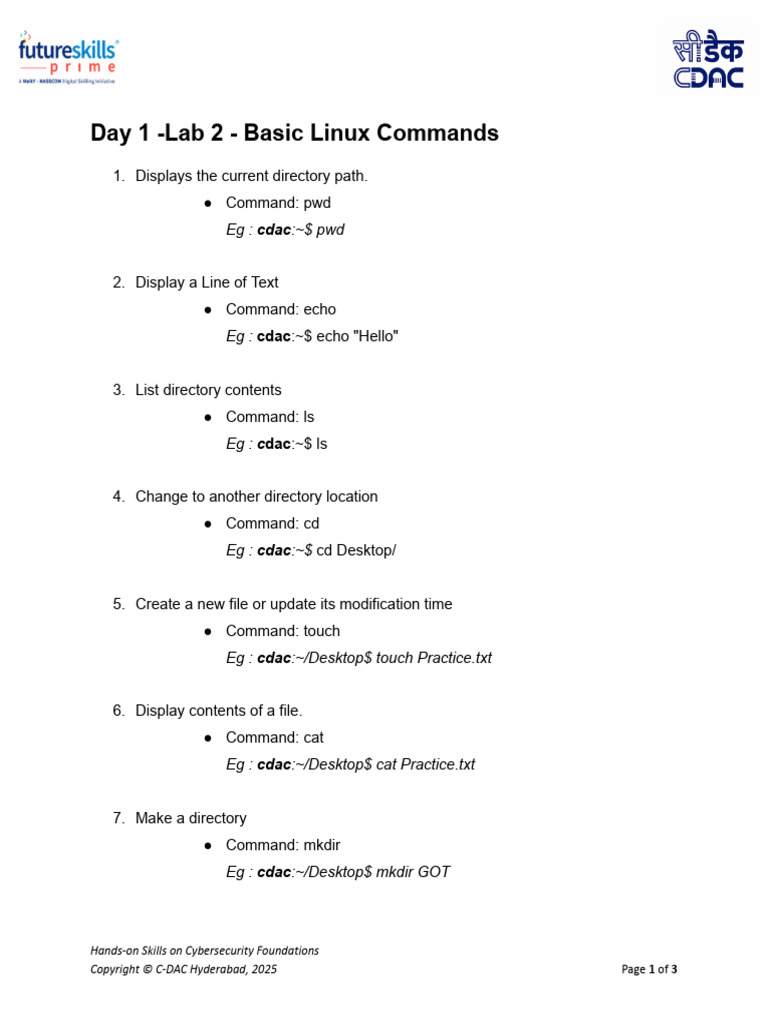 Day 1-Lab 2-Basic Linux Commands | PDF | Text File | Operating System Technology