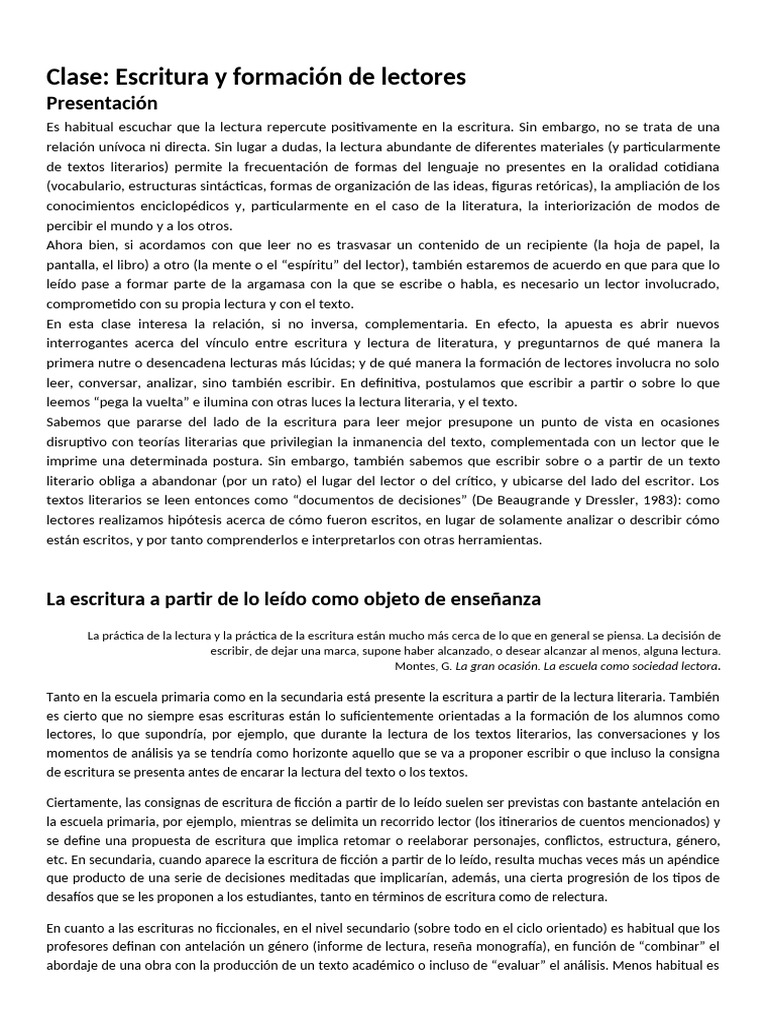 Clase 5. 3 Escritura y Formación de Lectores | PDF | Escuelas | Escritura