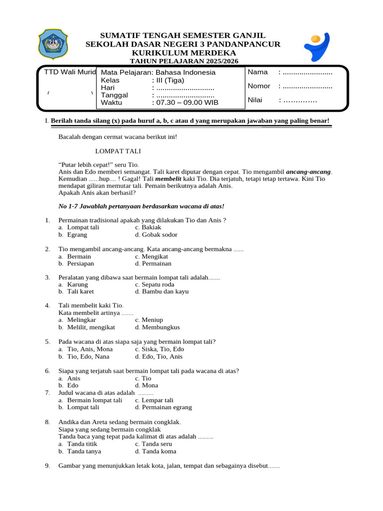 STS 1 Kelas III - Bhs Indonesia | PDF