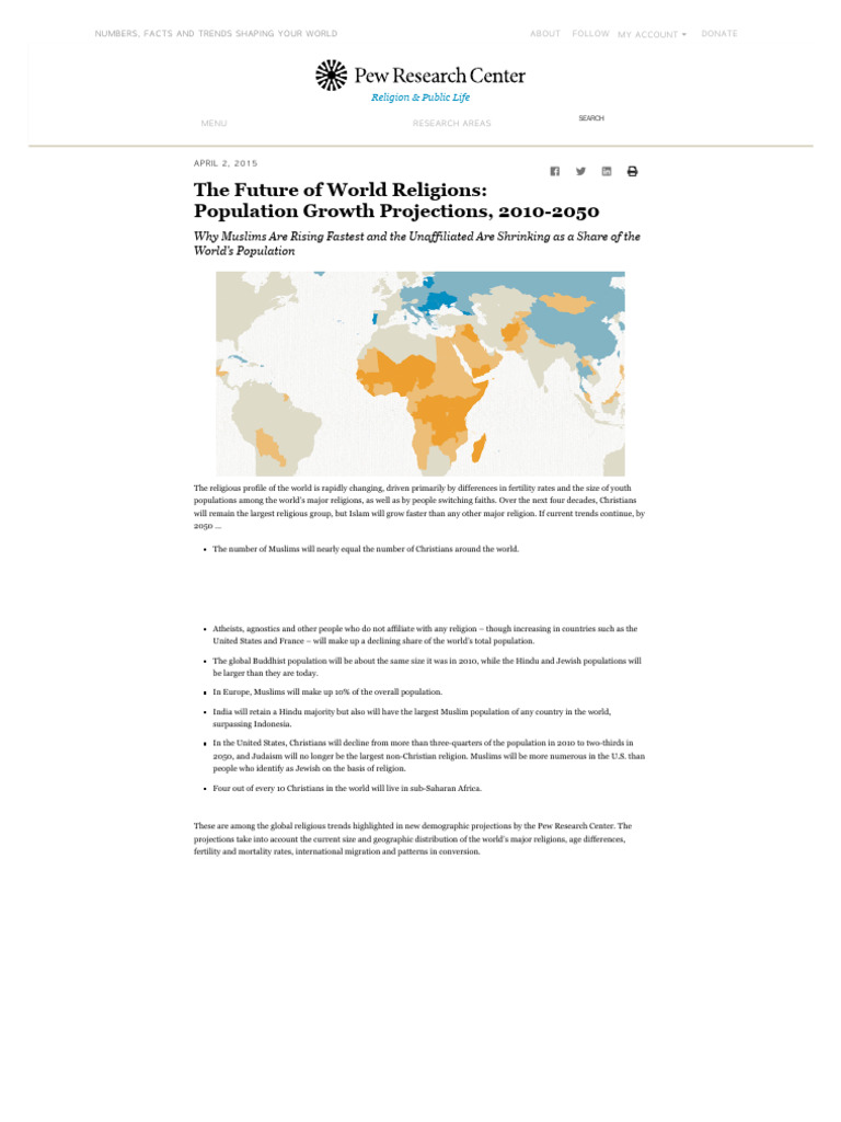 The Future of World Religions Population Growth Projections 2010 2050 ...